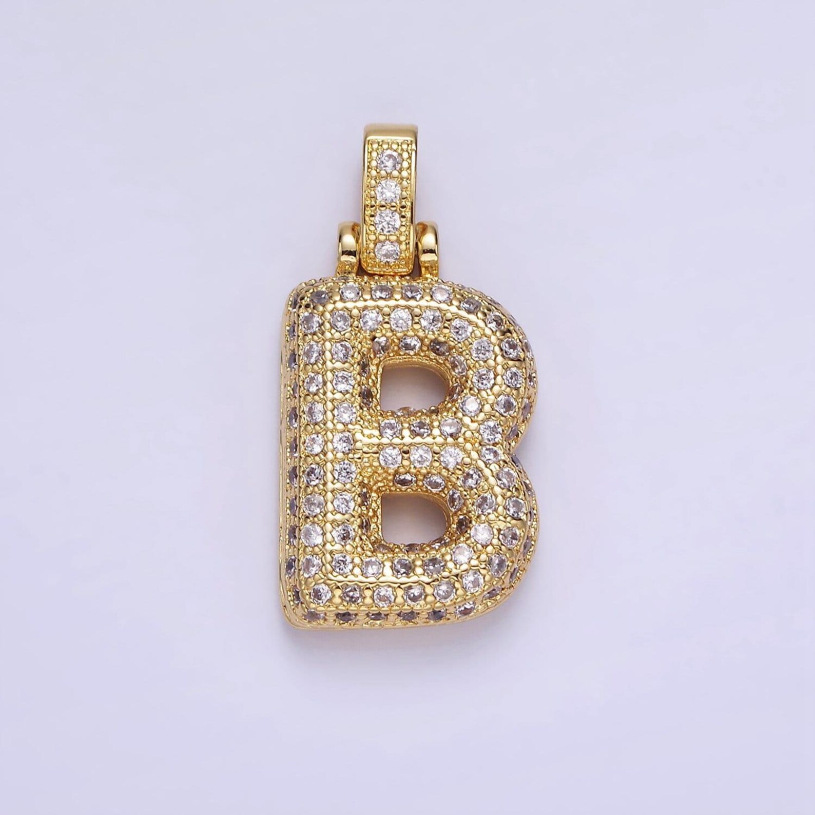 Chunky Pave Balloon Letter Necklace Pendant Cubic Zirconia Bubble ...