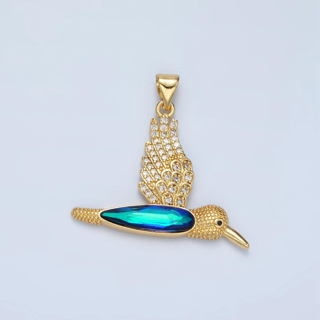 Gold Hummingbird Charm 24k Gold Filled Humming Bird Pendant Gold Blue ...