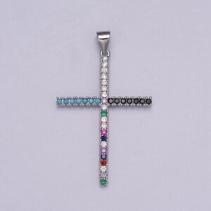 Gold Minimalist Cross Multi Color Micro Pave Cubic Zirconia Necklace ...