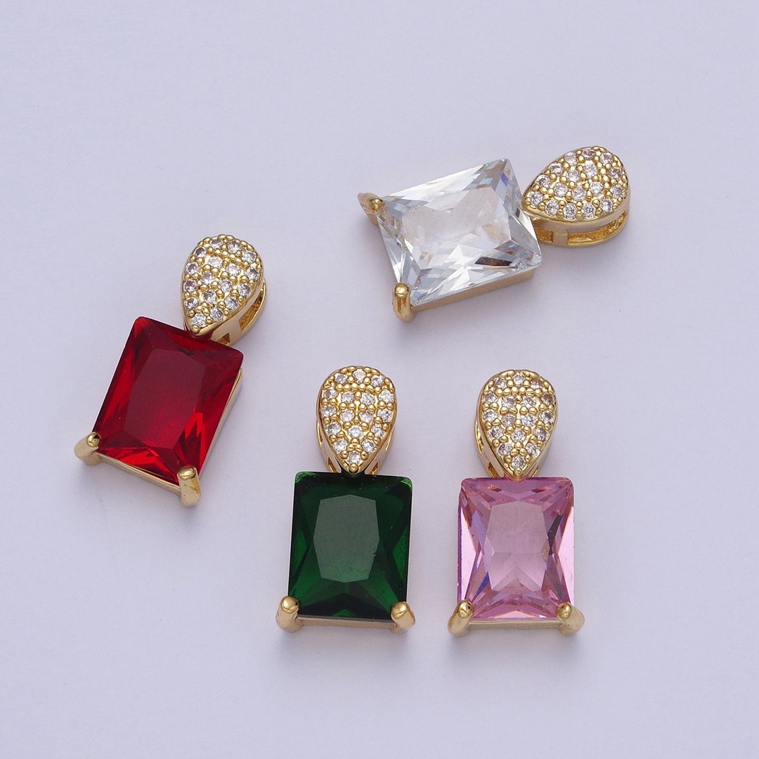 Rectangle Emerald Cut Solitaire Pendant Necklace Square CZ Diamond ...