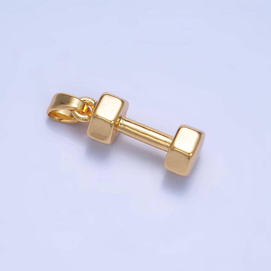 24k Gold Filled Dumbbell Charm Gold Pendant Sports Bracelet Necklace ...