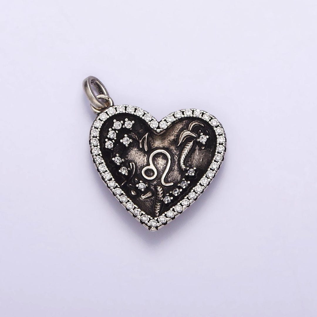 S925 Sterling Silver Leo Zodiac Clear Micro Paved Cz Heart Charm | Sl ...