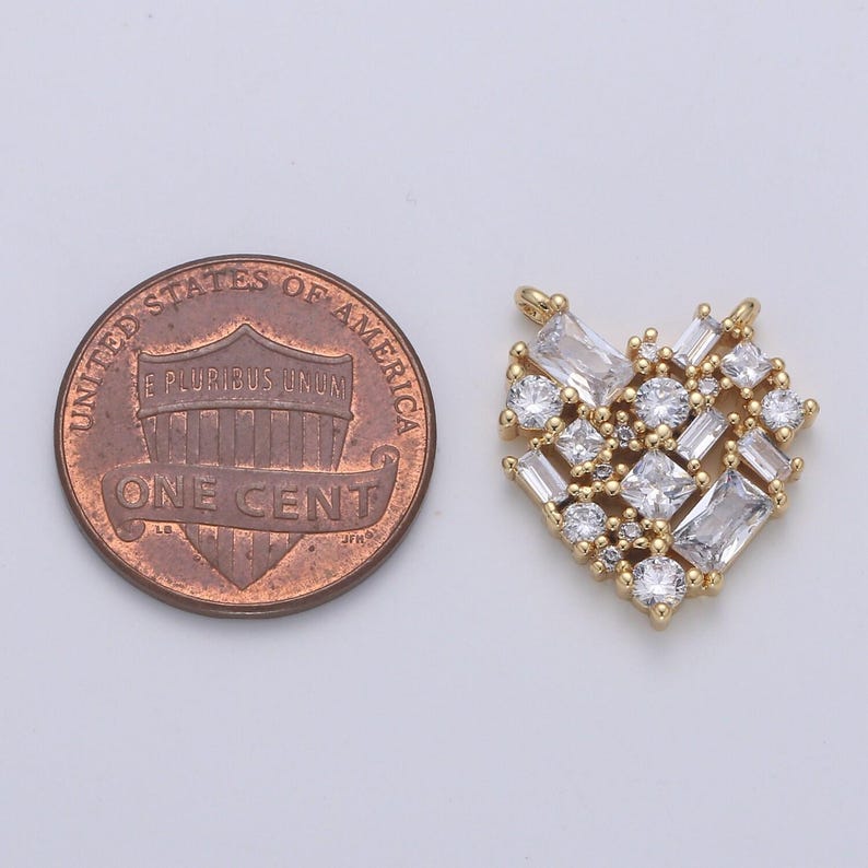 24k Gold Heart Connector - Baguette Link Connector- Cubic Love Charm ...