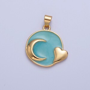 24k Gold Filled Pearl Sun Heart Round Disc Coin Charm Celestial Love ...