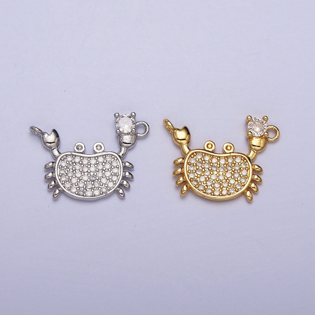 24k Gold Filled Crab Charm Connector Silver CZ Micro Pave Crab Link ...