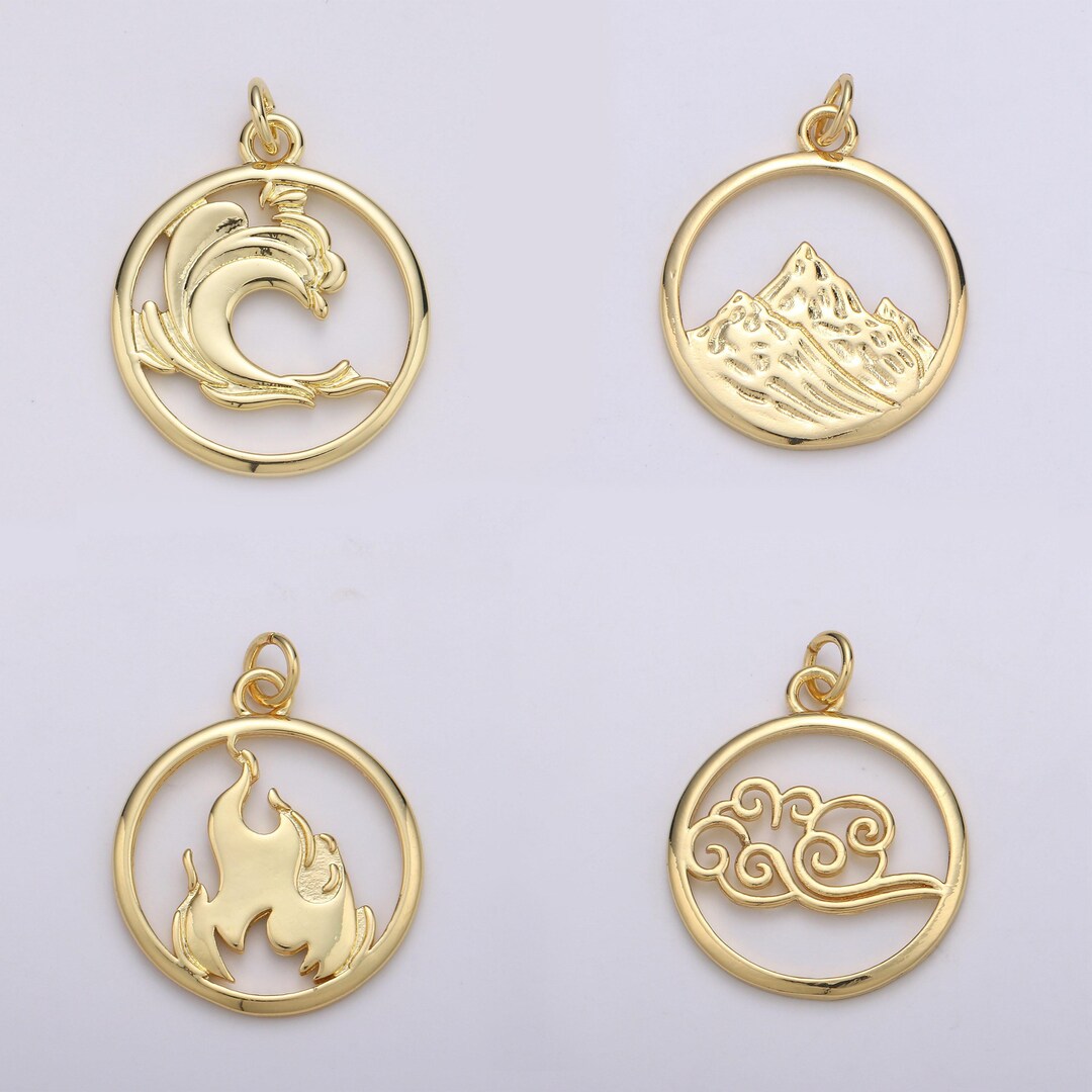 Dainty 24k Gold Filled Charm Element Charm Water Fire Earth Wind Charm ...