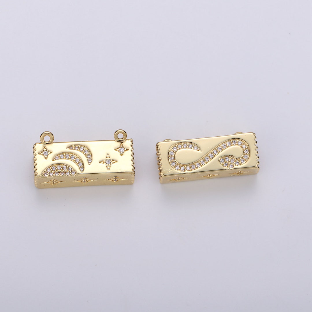 1x Gold Cresent Moon on Cuboid Shape Charms, Gold Star Pendant, Cube ...
