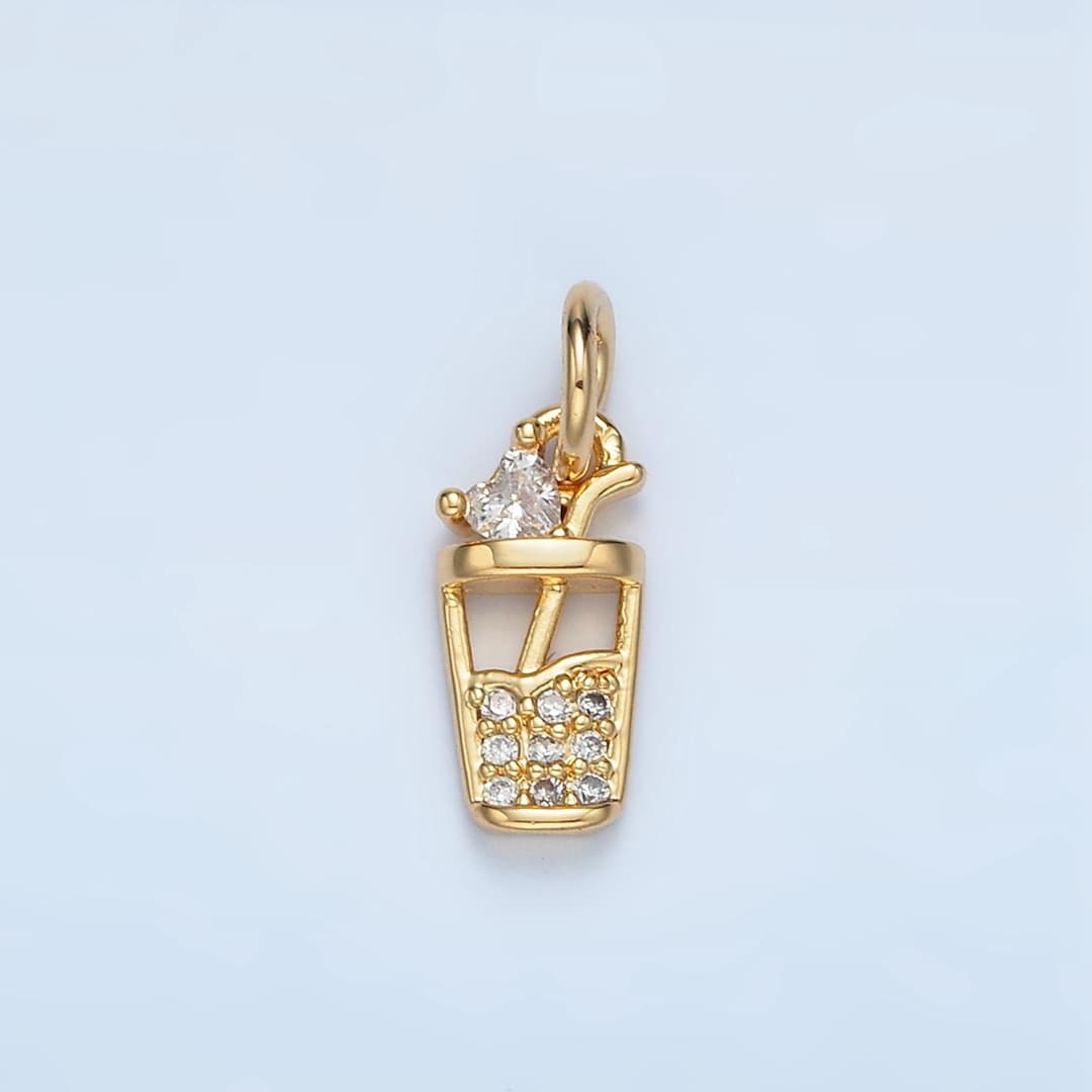 Iced Boba Micro Paved Cz 24k Gold Filled Drink Charm | E-914 - Etsy