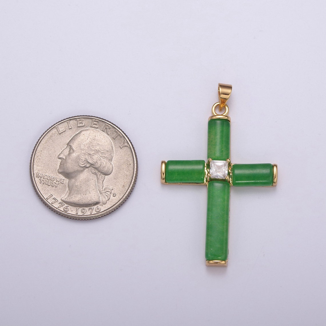 Simple Green Jade Cross Pendant for Necklace 24K Gold Filled Cross AH ...