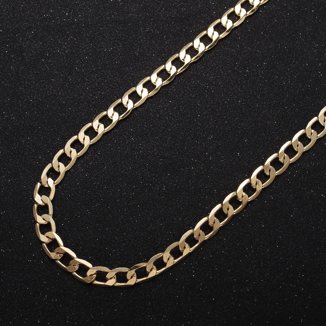 24k Gold Filled 6mm Flat Figaro Concave Cuban Curb Statement Unfinished ...