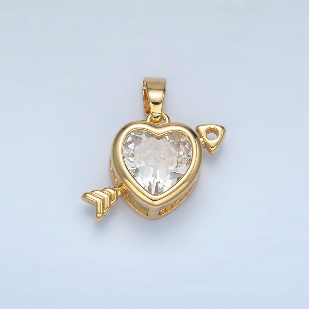 24K Gold Filled Clear Heart W/ Arrow Through Pendant | I-695 - Etsy