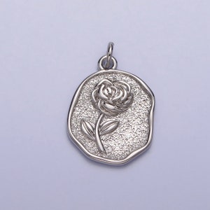 Dainty Gold Rose Charm Flower Rustic Coin Frame Shape Pendant Floral ...