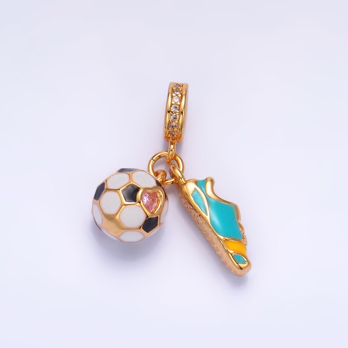 24K Gold Filled Soccer Ball Shoe Sport Theme Rondelle Bail Triple Drop ...