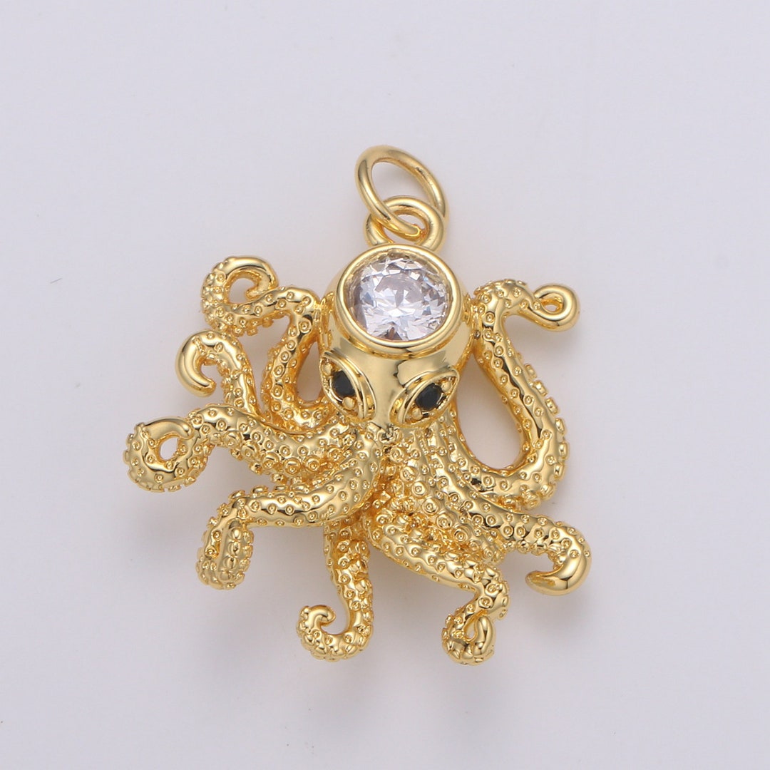 Tiny Gold Octopus Charm Dainty Monster of the deep Pendentif CZ Gold ...