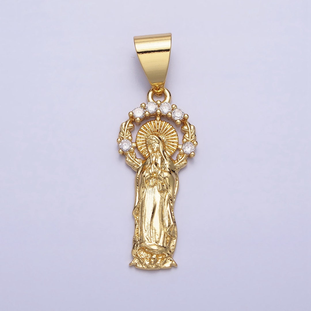 Dainty 24K Gold Filled Virgin Mary Pendant Lady Guadalupe With Micro ...