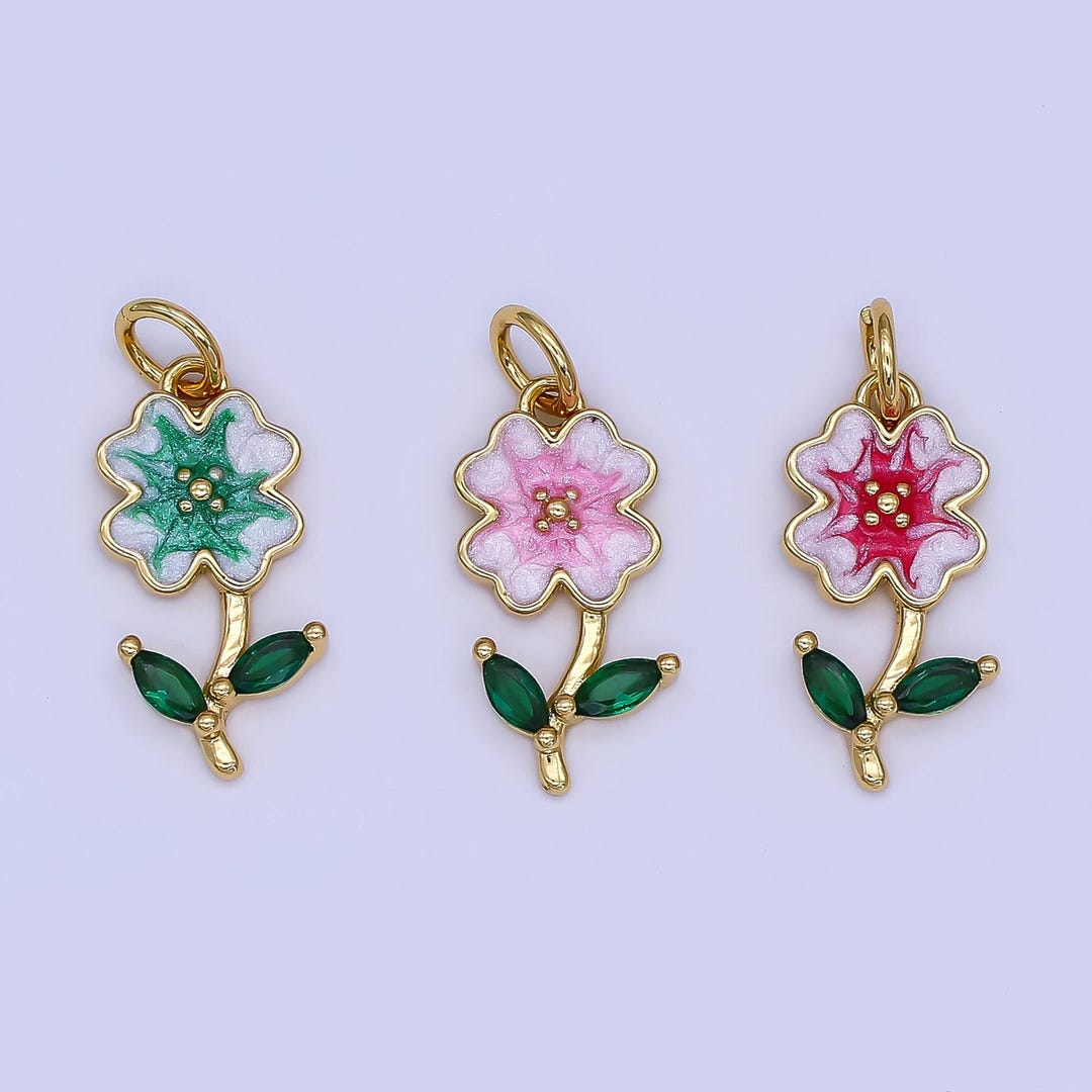 Mini Enamel Flower Charm in 24K Gold Filled Charm Floral Charm Garden ...