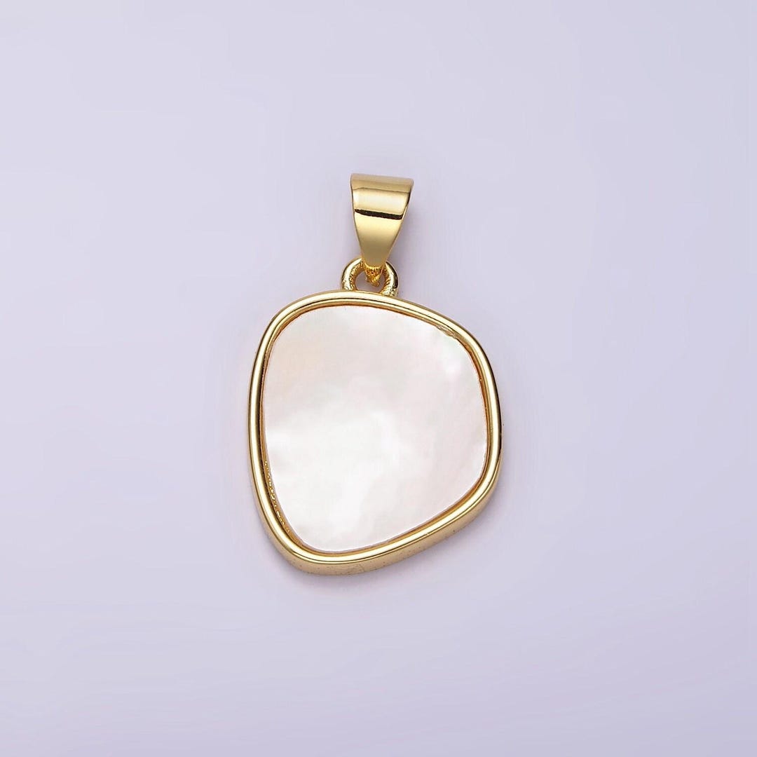 14k Gold Filled Shell Pearl Abstract Round Oval Bezel Pendant | N1950 ...