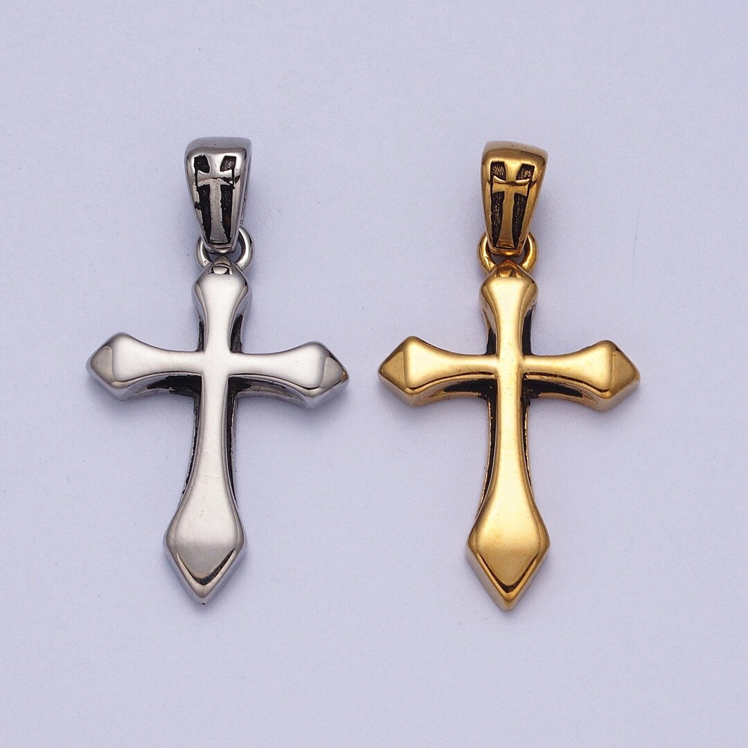 Bold Silver Mens Cross Pendant Necklace Large Stainless Steel Cross ...