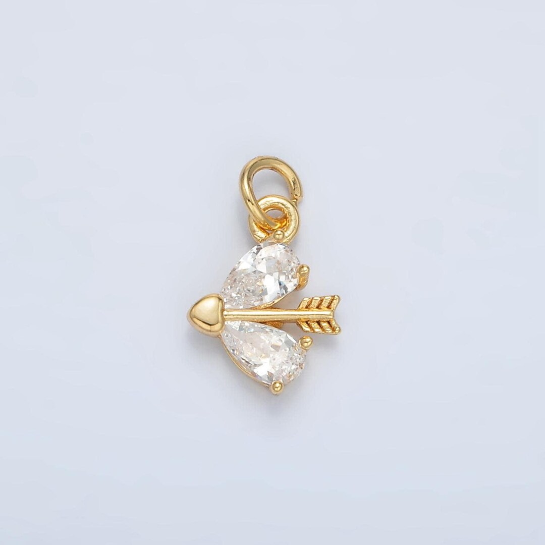 Tiny Gold Arrow Charm Small Cupid Charm With Cz Charms 24k Gold Filled ...