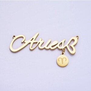 Gold Cursive Font Zodiac Charms Connector for Necklace Bracelet Link ...