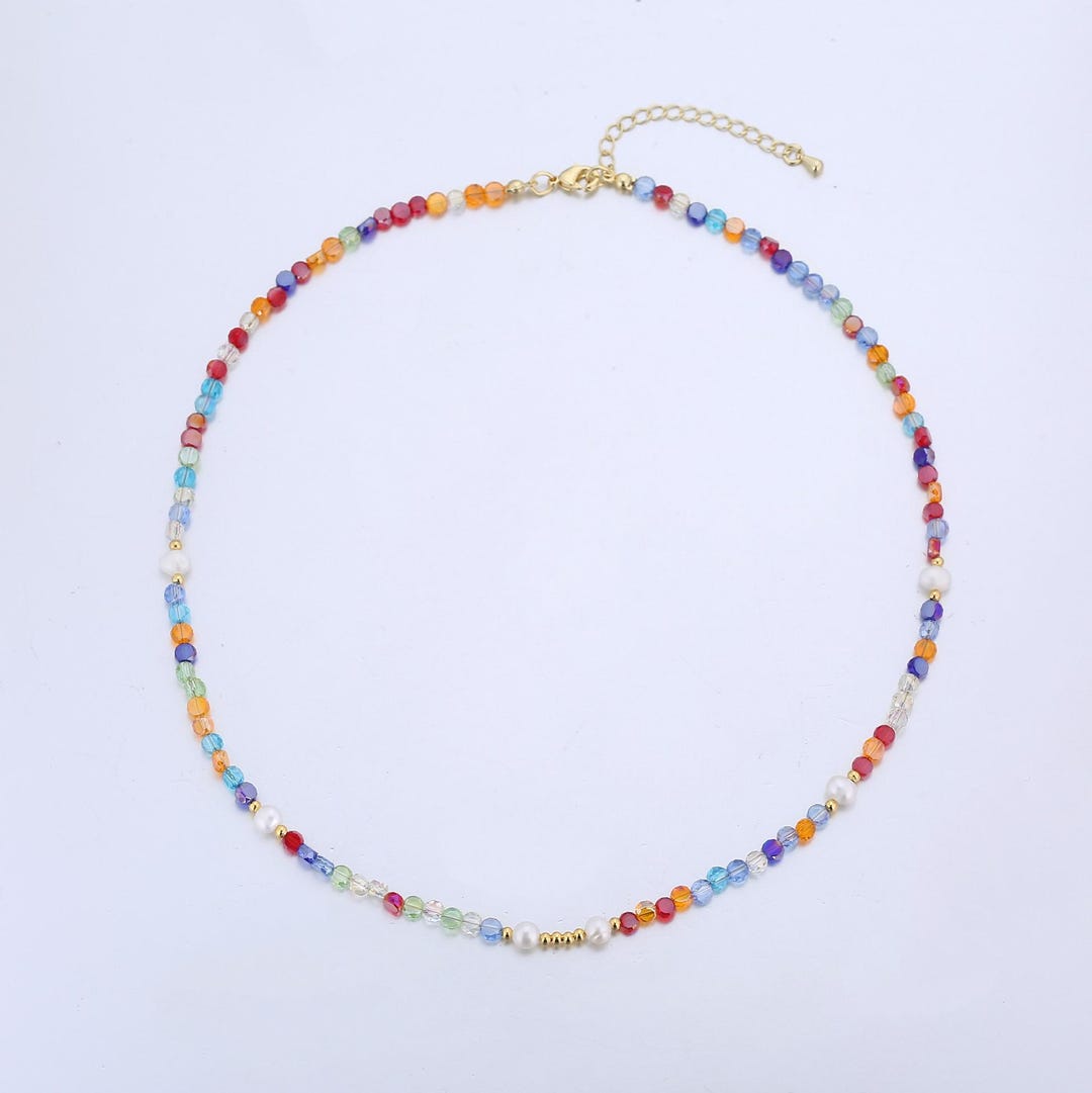 Sugar Candy Glass Bead Necklace - Handmade Beaded Necklace - Gold ...