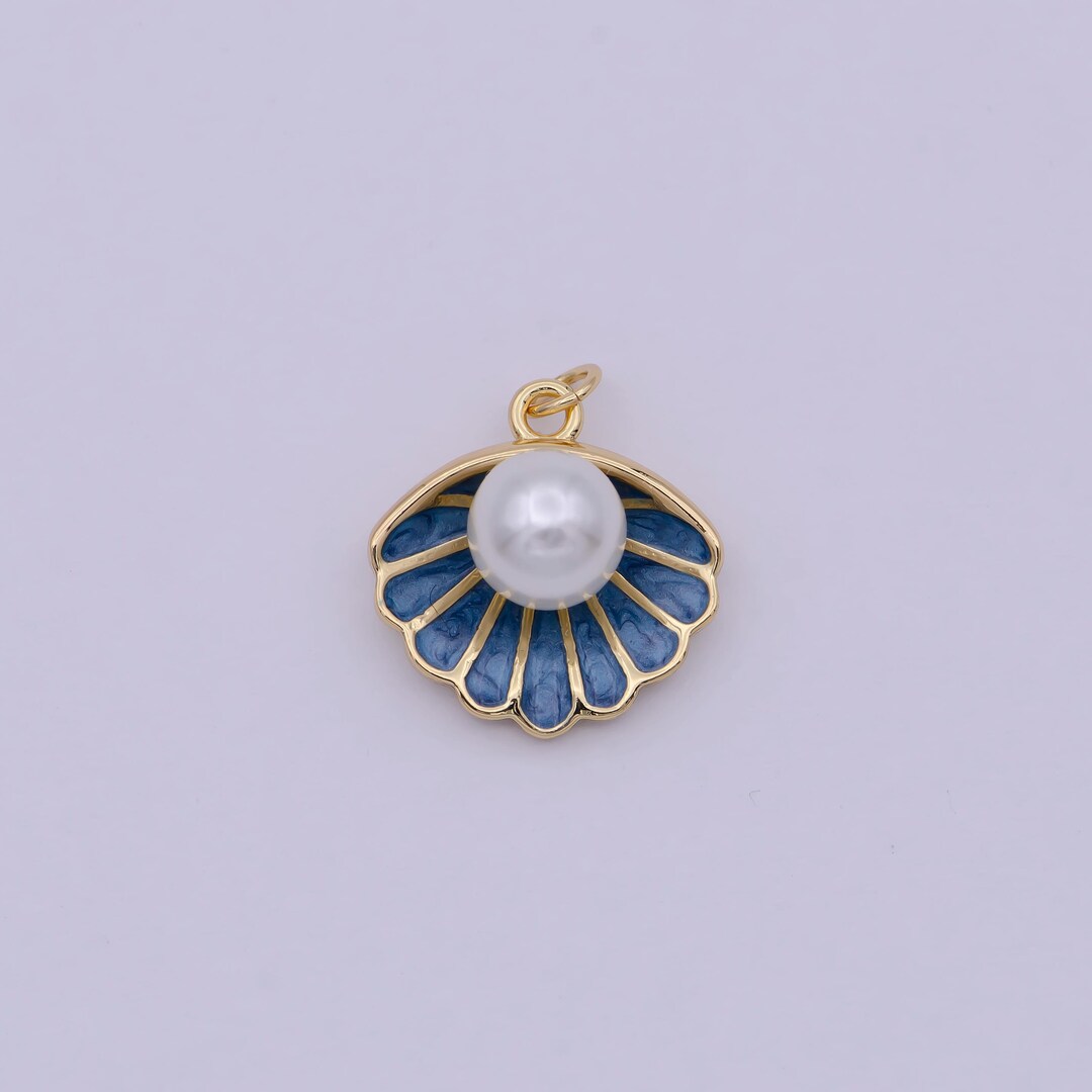 Mini 14k Gold Filled Pearl Enamel Clam Sea Shell Pendant Charm | N244 ...