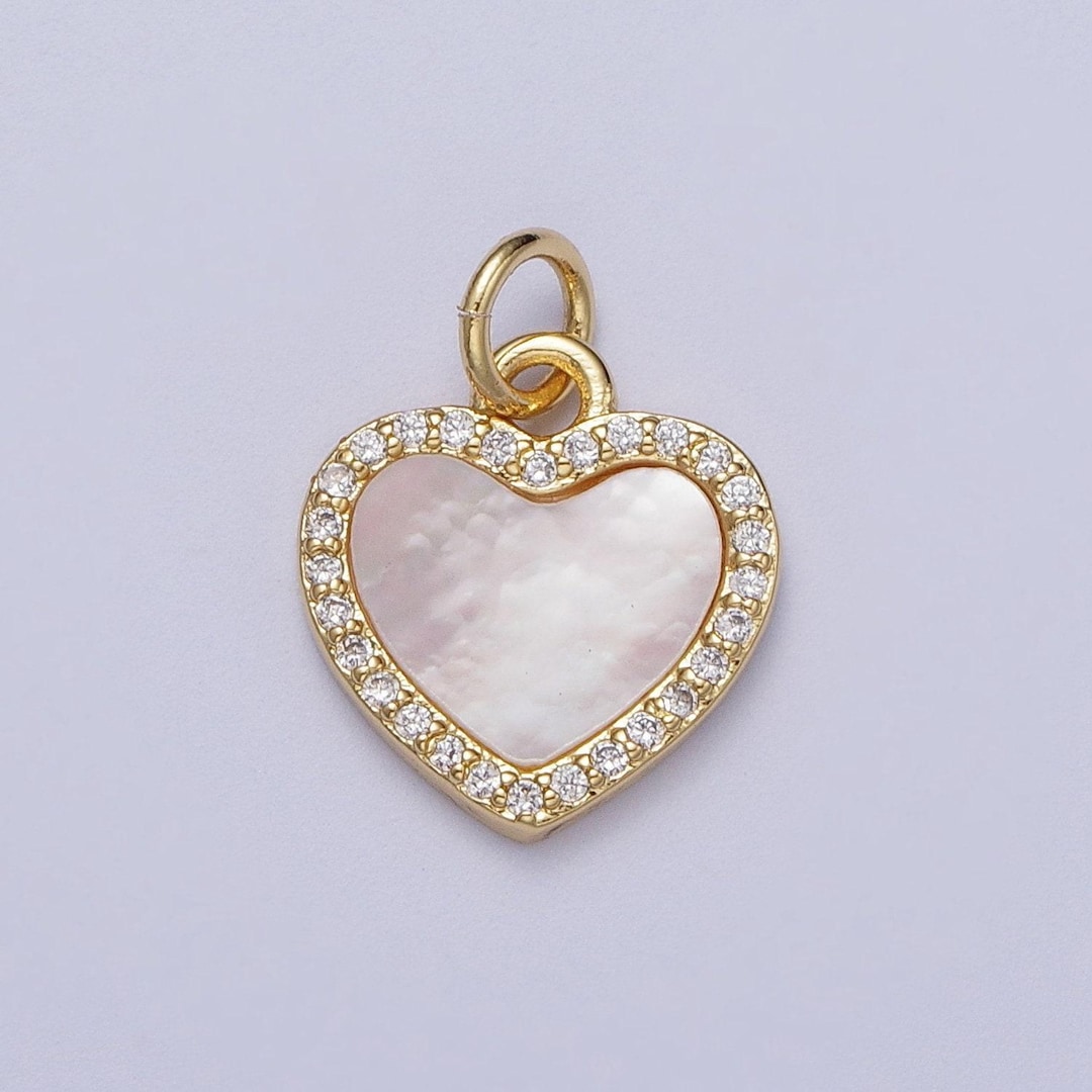 Dainty Heart Charm 14k Gold Filled Micro Paved Shell Pearl Heart Love ...