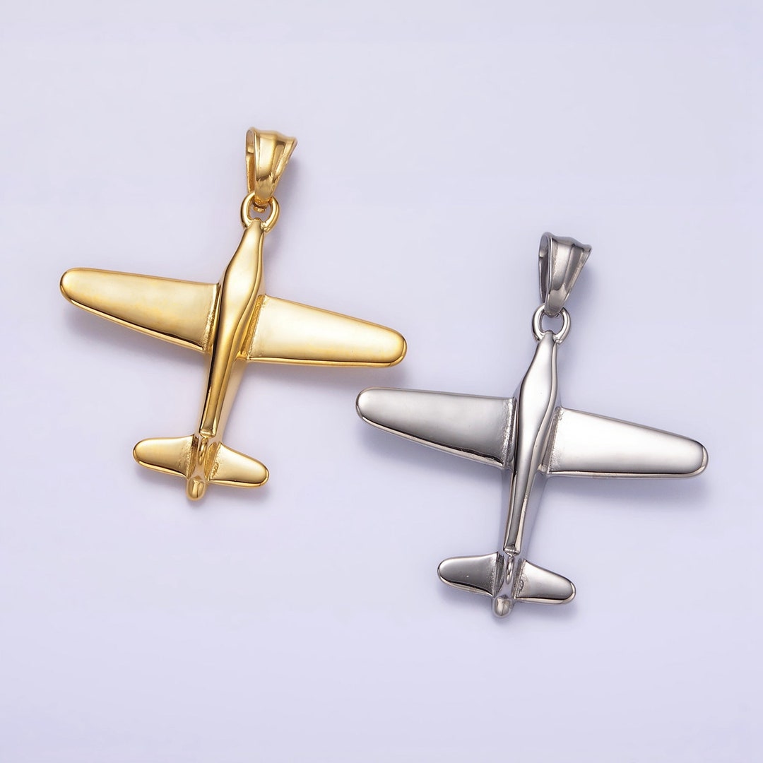 Gold Airplane Charm Stainless Steel Plane Pendant Jewelry P781 - Etsy