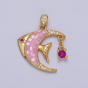 Dainty Gold Filled Tropical Fish Pendant, Colorful Opal Tropical Fish ...