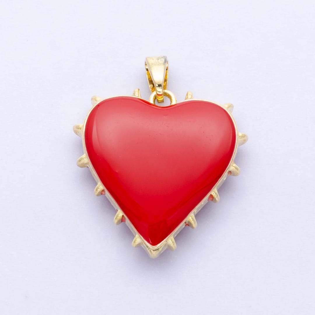 Dainty Red Enamel Heart Spikey Heart Charm 14k Gold Filled Heart ...
