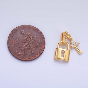 Micro Pave Gold Padlock Charms, Mini Lock Charms, Padlock Key Charm ...