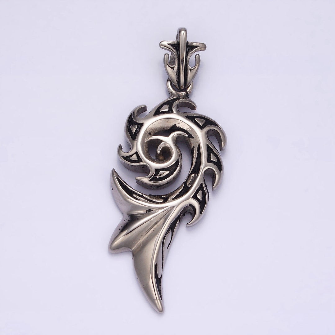 3D Stainless Steel Dragon Tail Pendant Fiery Animal Halloween Charm ...