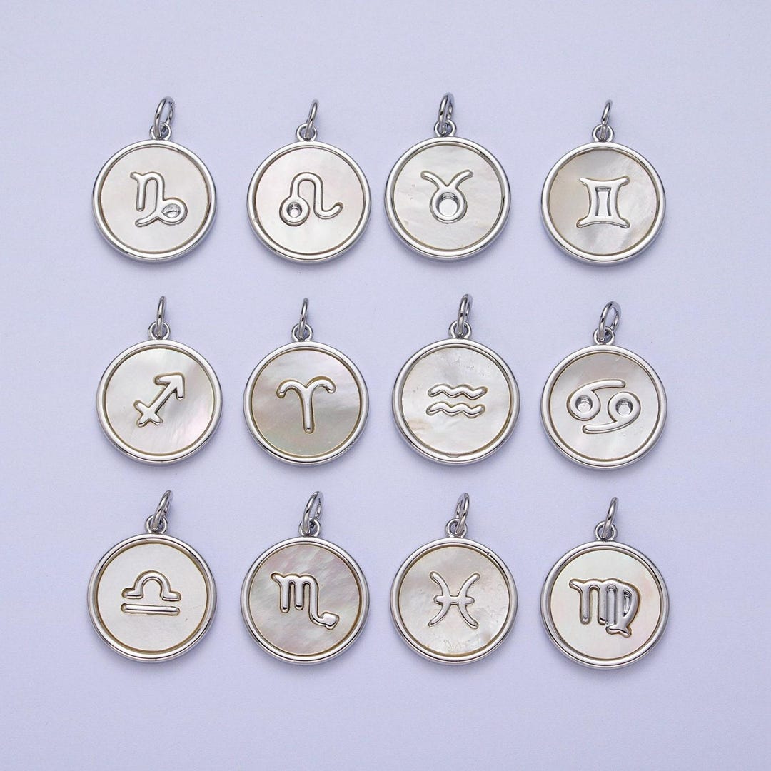 Shell Pearl Silver Zodiac Signs Medallion Pendant White Gold Fill ...