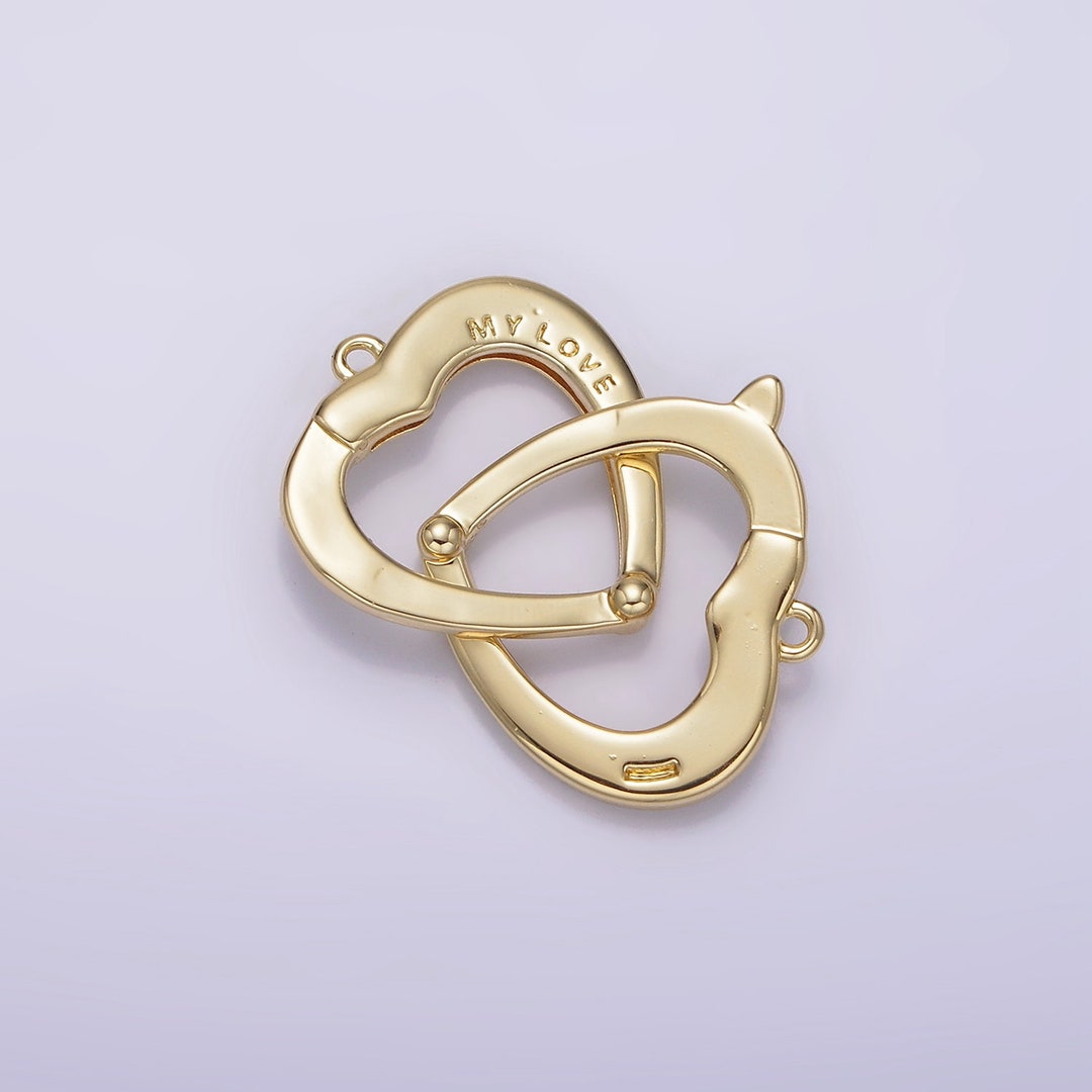 14K Gold Filled MY LOVE Engraved Double Heart Charm Connector Link ...