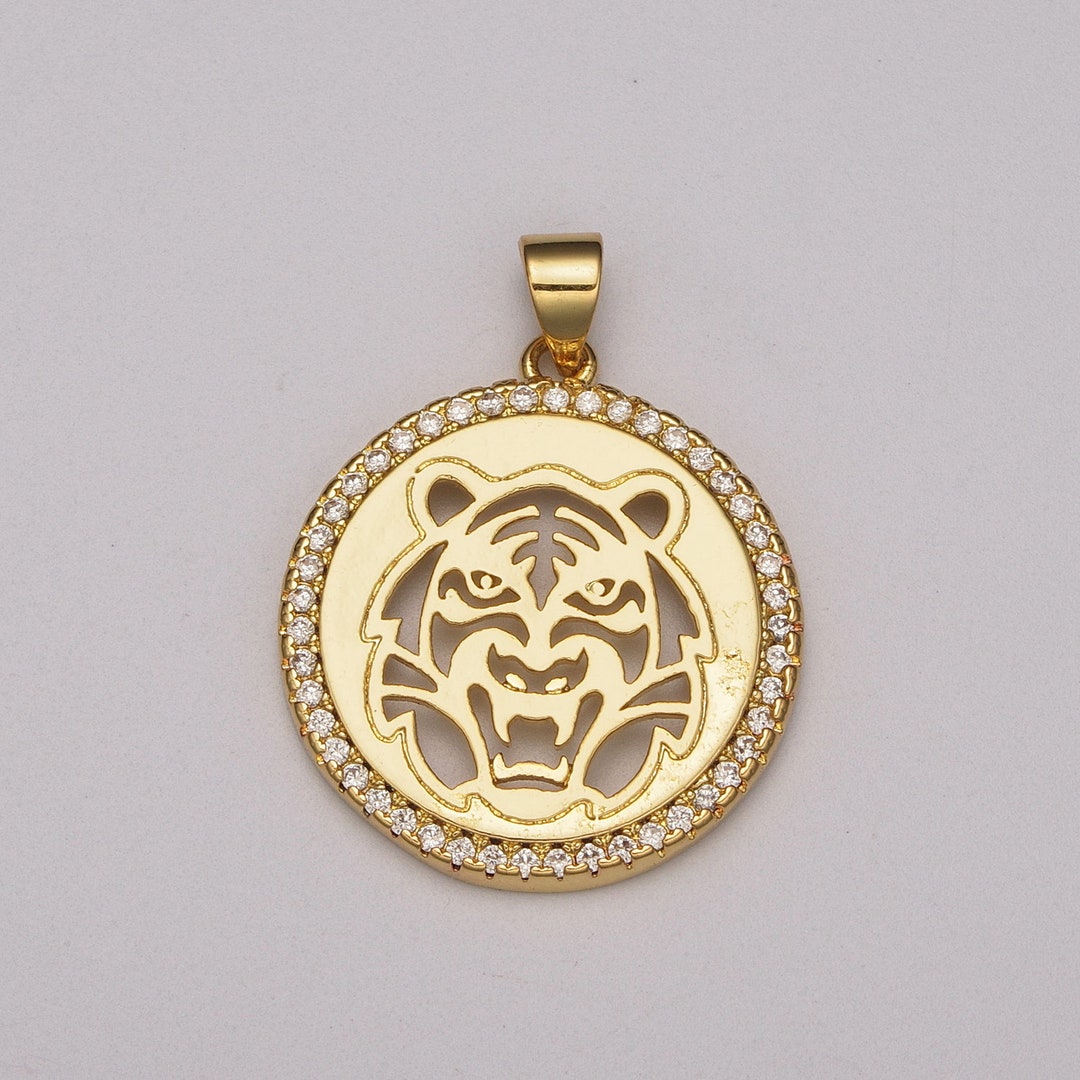 Tiger Necklace Pendant Gold Tiger Face Pendant Zircon Pendant - Etsy