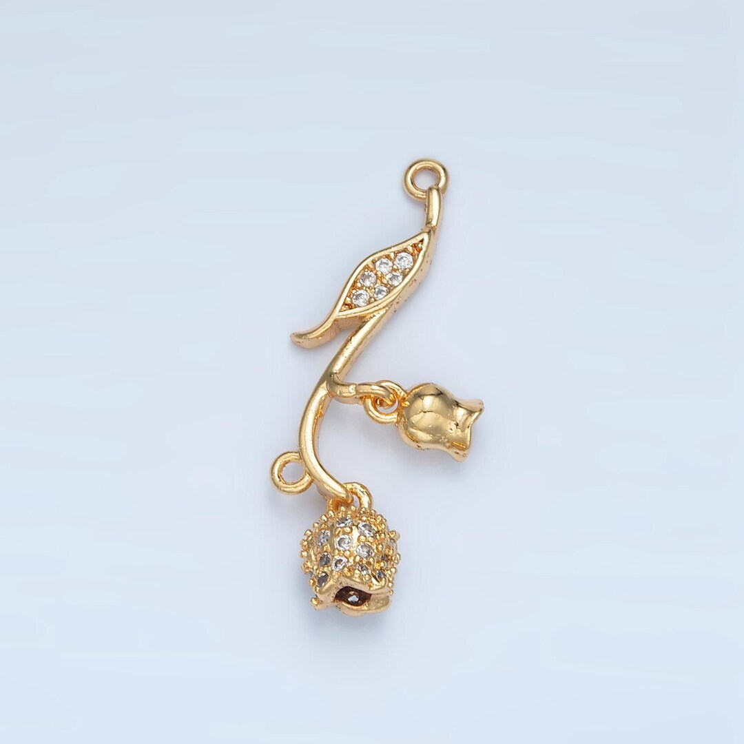 Double Tulip Flower CZ Paved Gold Filled Floral Connector | F-127 - Etsy