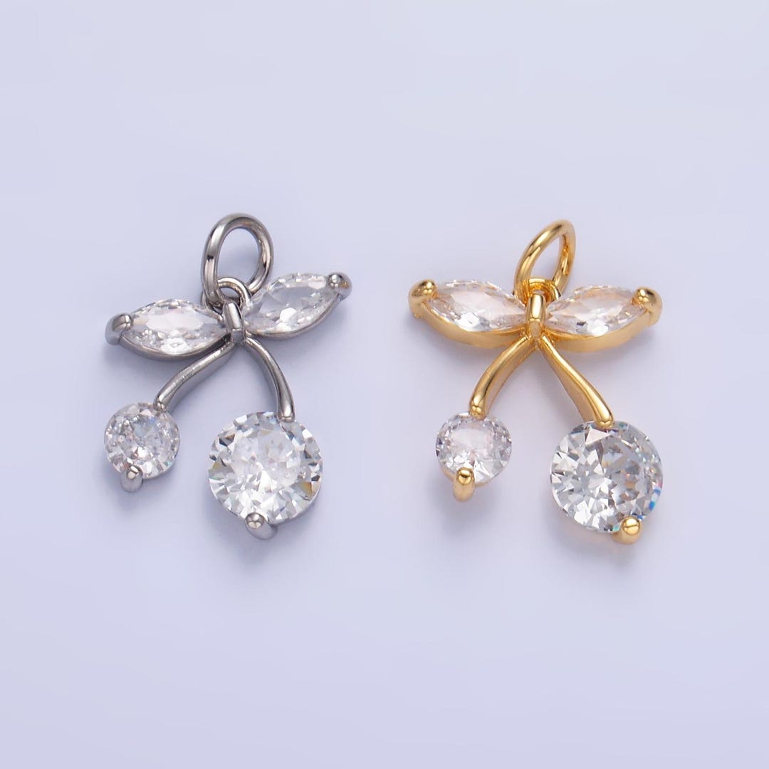 Mini 24K Gold Filled Cherry Charm Micro Pave Fruit Charms Dainty Silver ...
