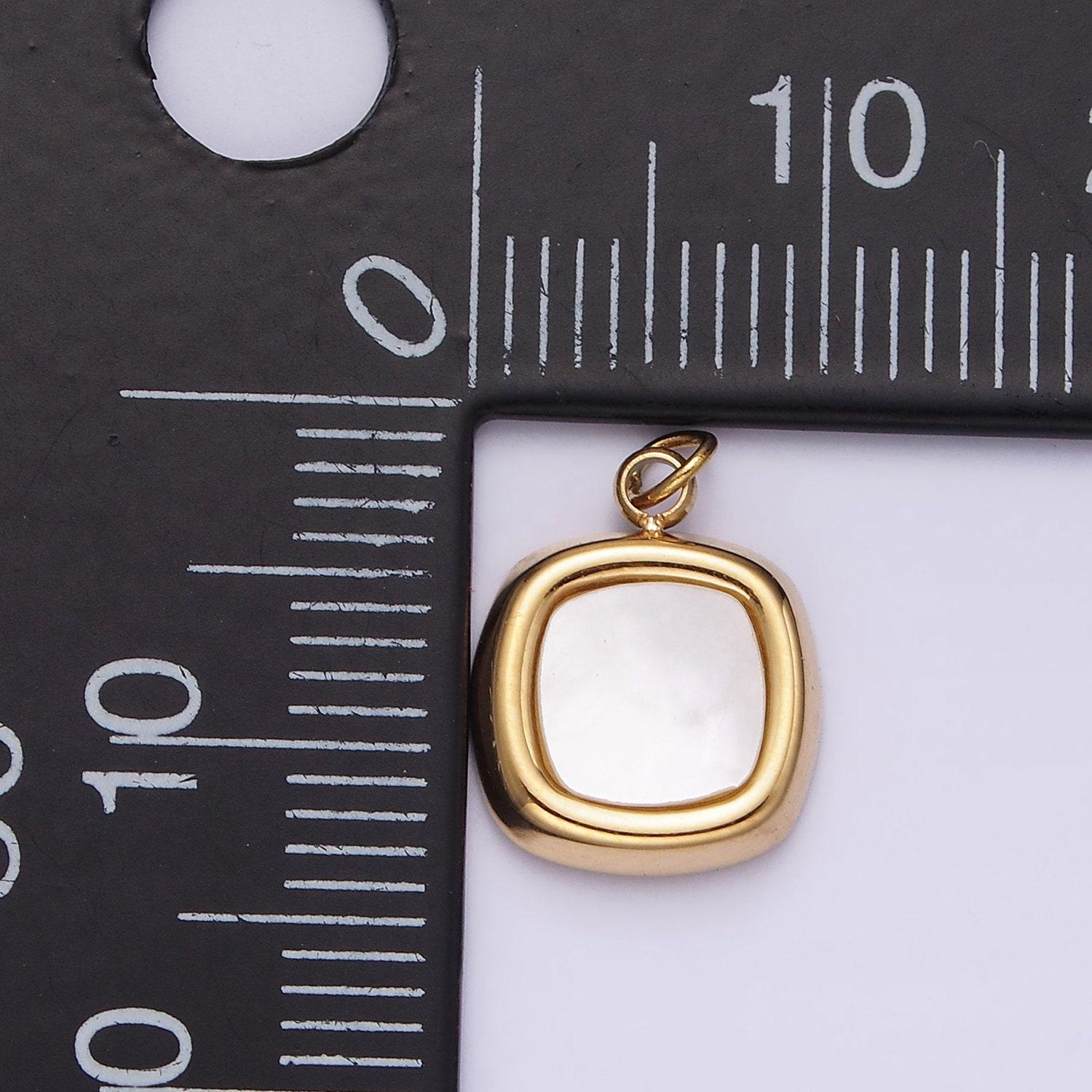 Stainless Steel Shell Pearl Square Bezel Charm in Gold & Silver | P1321 ...