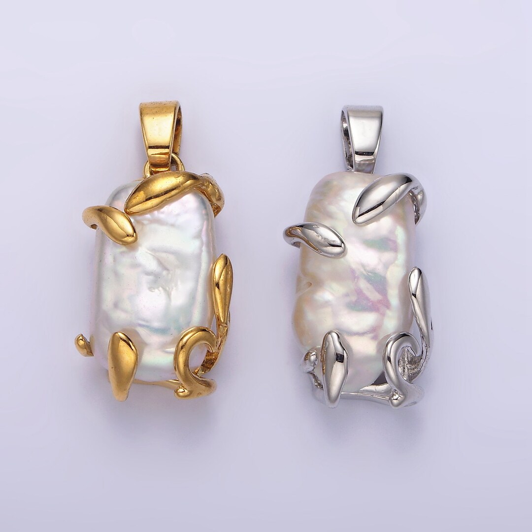 24K Gold Filled White Baroque Freshwater Pearl Molten Drip Pendant in ...