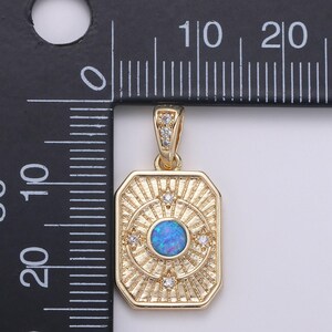 Sunburst Octagon Gold Tag Opal Gold Rectangle Size 25x13mm Pendant Square Charm for Necklace ...