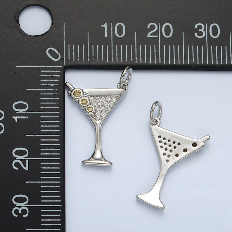 Dainty Gold Martini Charm With Cz Cubic Gold Drink Glass Olive Micro ...