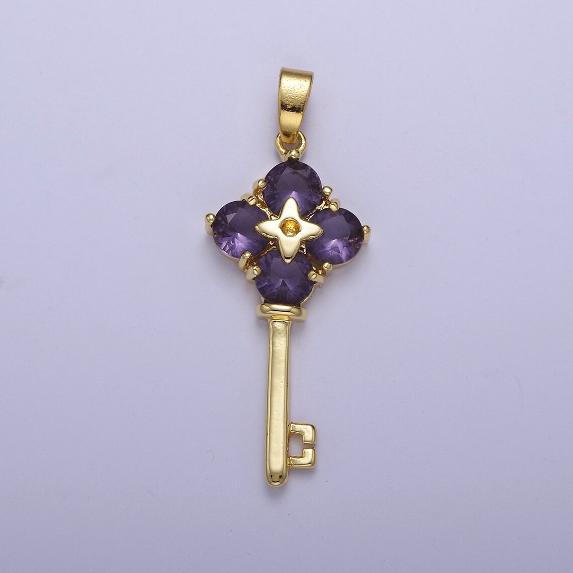 Gold Amethyst Purple Daisy Flower Key Pendant Charm for - Etsy