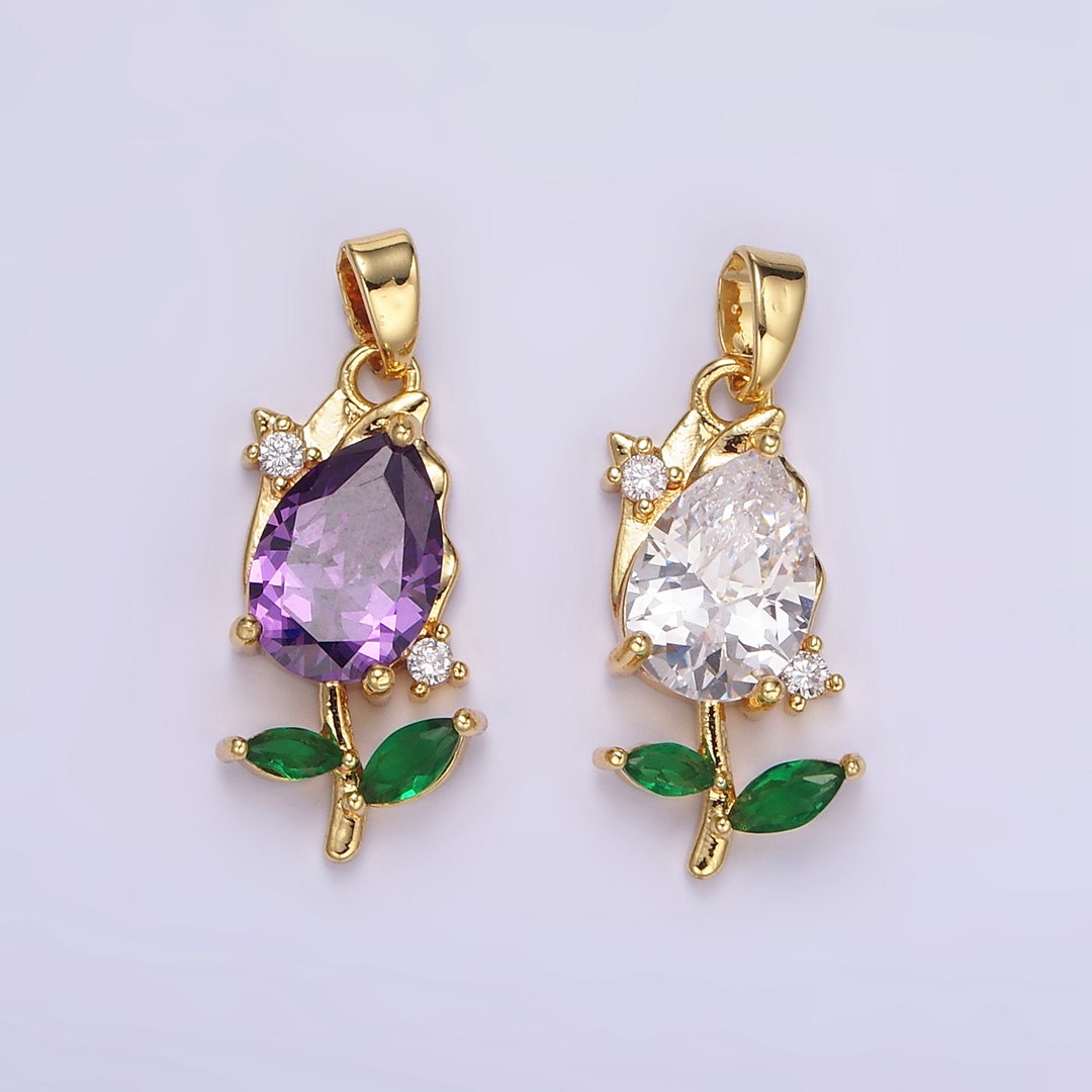 Mini 14K Gold Filled Tulip Charm CZ Purple Tulips Flower Buds Pendant ...