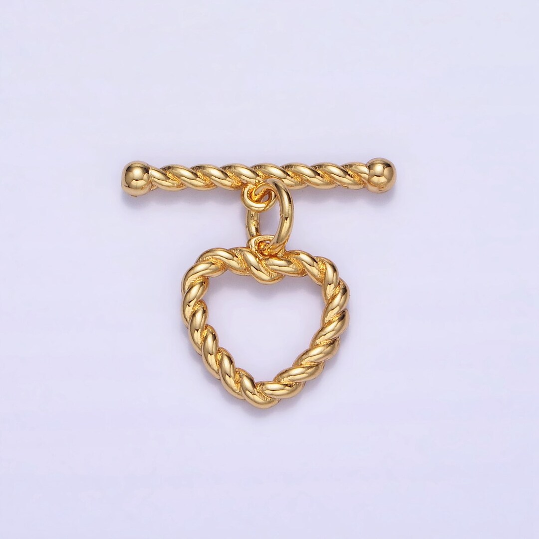 Dainty 14K Gold Filled Heart Rope OT Toggle Clasps Twisted Croisant End ...
