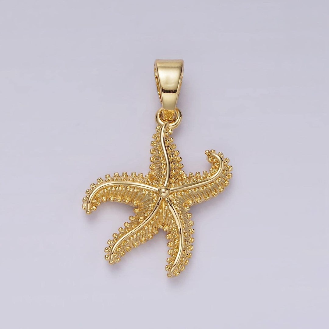 14k Gold Starfish Charms 27.4x16mm Small Star Fish Charm for Beach ...