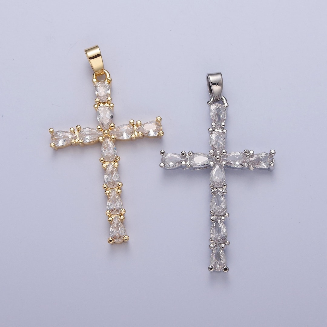 Tear Drop Cross Pendant, CZ Cross Charm for Religious Jewelry Silver ...