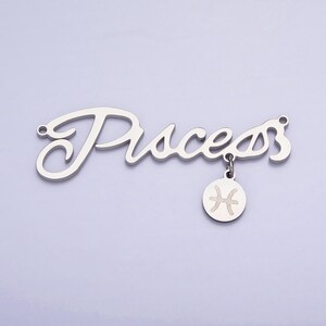 Stainless Steel Cursive Font Zodiac Charms Connector for Necklace ...
