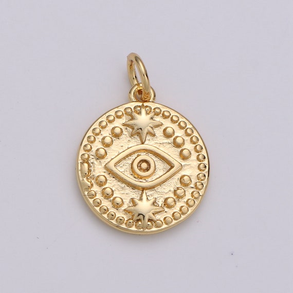 Gold Evil Eye Round Circle Charm Medallion Coin Round - Etsy