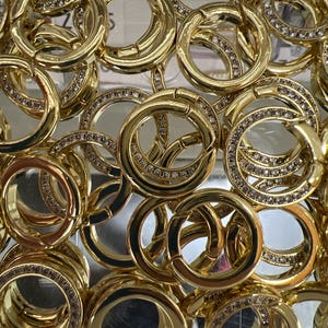 Micro Pave Cz Gold Spring Gate Ring, 18mm Push Gate Ring, Charm Holder ...