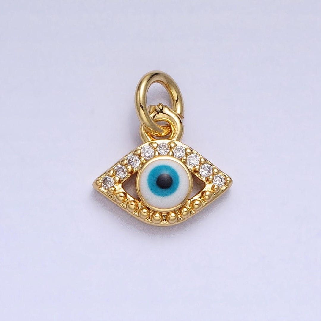 Mini Enamel Evil Eye Charm Pendant Micro Pave Evil Eye Jewelry Making ...
